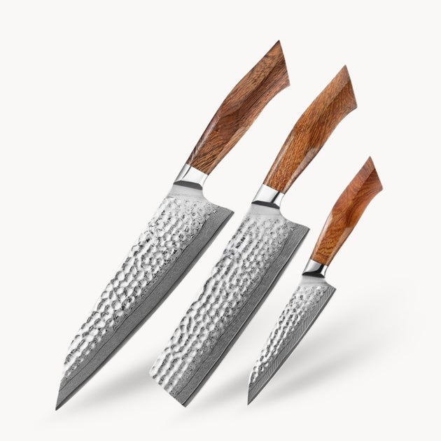Damascus Steel Kitchen Knives Set with SRS13 Core – FireForge Knives